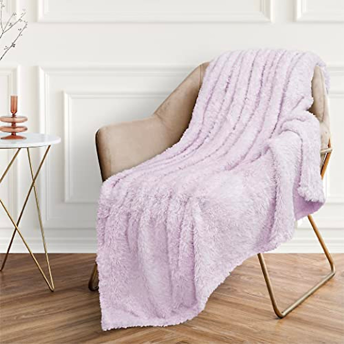 PAVILIA Plush Sherpa Throw Blanket for Couch Sofa | Soft Fluffy Shaggy Fleece Blanket | Fuzzy, Cozy, Warm Microfiber Throw Solid Blanket, Lavender Light Purple, 50x60