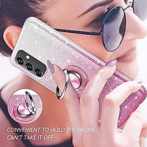 KSWOUS for Galaxy A13 5G Case with Screen Protector [2 Pack], Glitter Sparkly Bling Pink Protective Cover with Kickstand for Women Girls Slim Shockproof Case for Samsung A13 Phone Case (Pink)