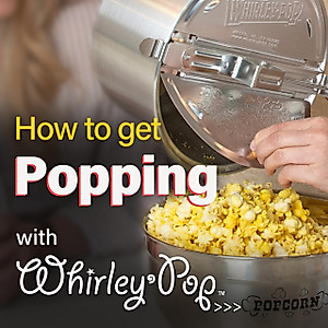 Original Whirley Pop Popcorn Maker - 6 Quart Stovetop Popcorn Popper With Five Popping Kits, Aluminum Popcorn Pot With Metal Gears, Wabash Valley Farms Stove Top Popcorn Maker, Popcorn Pan (Silver)