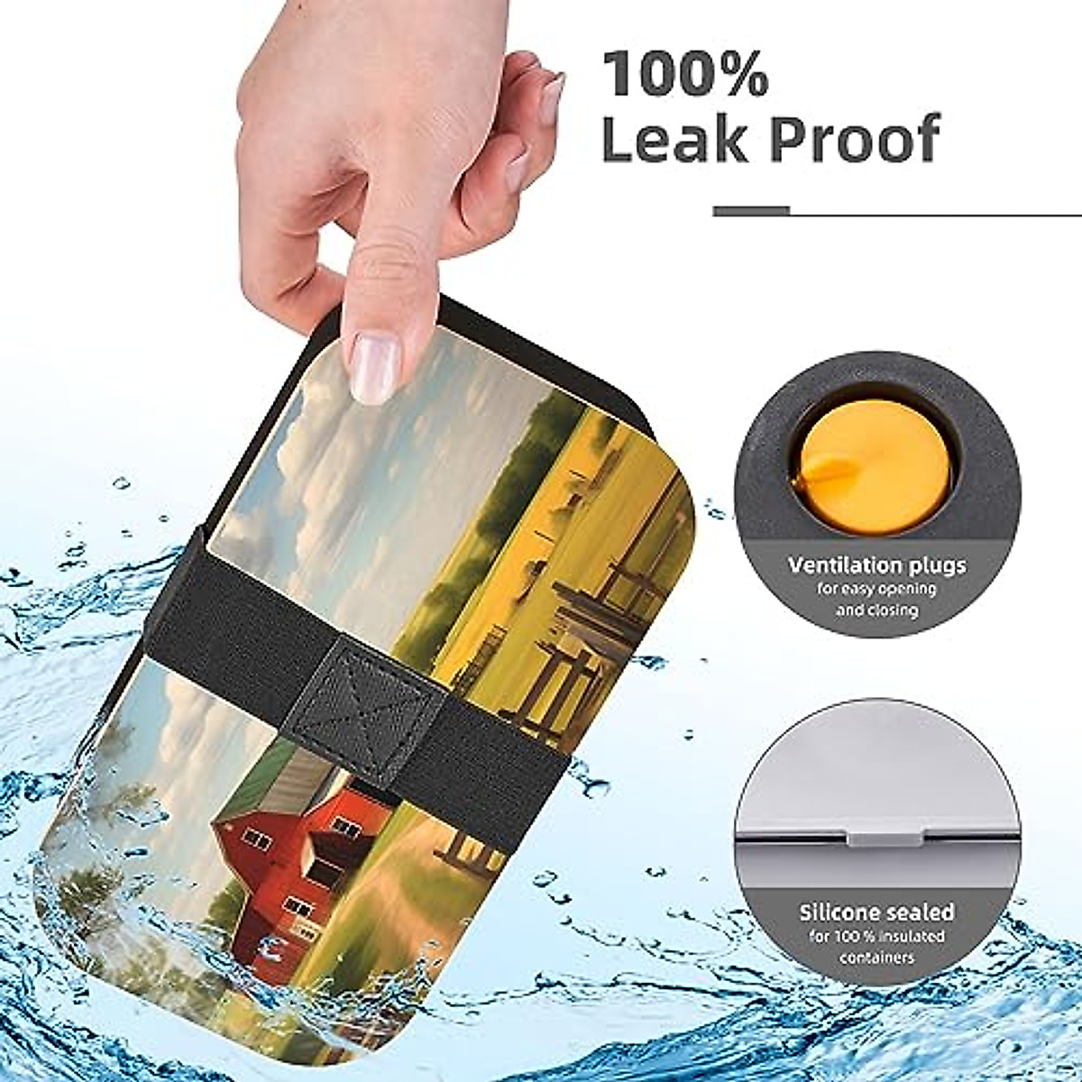 Ranch View Adult Lunch Box, Bento Box, With Cutlery Set Of 3, 2 Compartments, Rectangular, Lunch Box For Adults