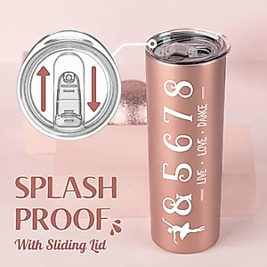 Onebttl Dance Teacher Appreciation Gift for Women, Her - & 5 6 7 8 Live Love Dance - Gifts For Dance Teachers - 20oz/590ml Stainless Steel Insulated Tumbler with Straw, Lid - (Rose gold)