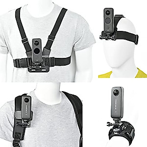 vgsion Camera Accessory Kit Chest Mount Wrist Strap Backpack Clip Mount for Insta360 One X3/ One X2/ Insta360 One RS/ Go2 Compatible with GoPro Hero 11/ Hero 9/ Hero 8/ Hero 7