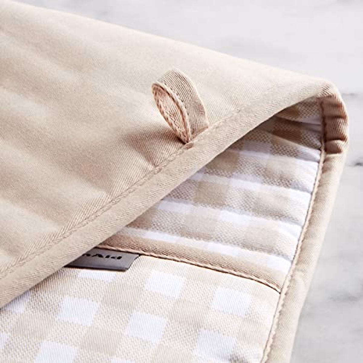 KitchenAid Gingham Casserole Mitt Single Pack, Milkshake Tan, 35"x7.5"