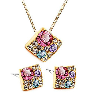 Women Necklace Earring Colorful Heart Pendant Girl Chain Collar Ear Studs Party Wedding Jewellery Set Love Gift Practical treatment