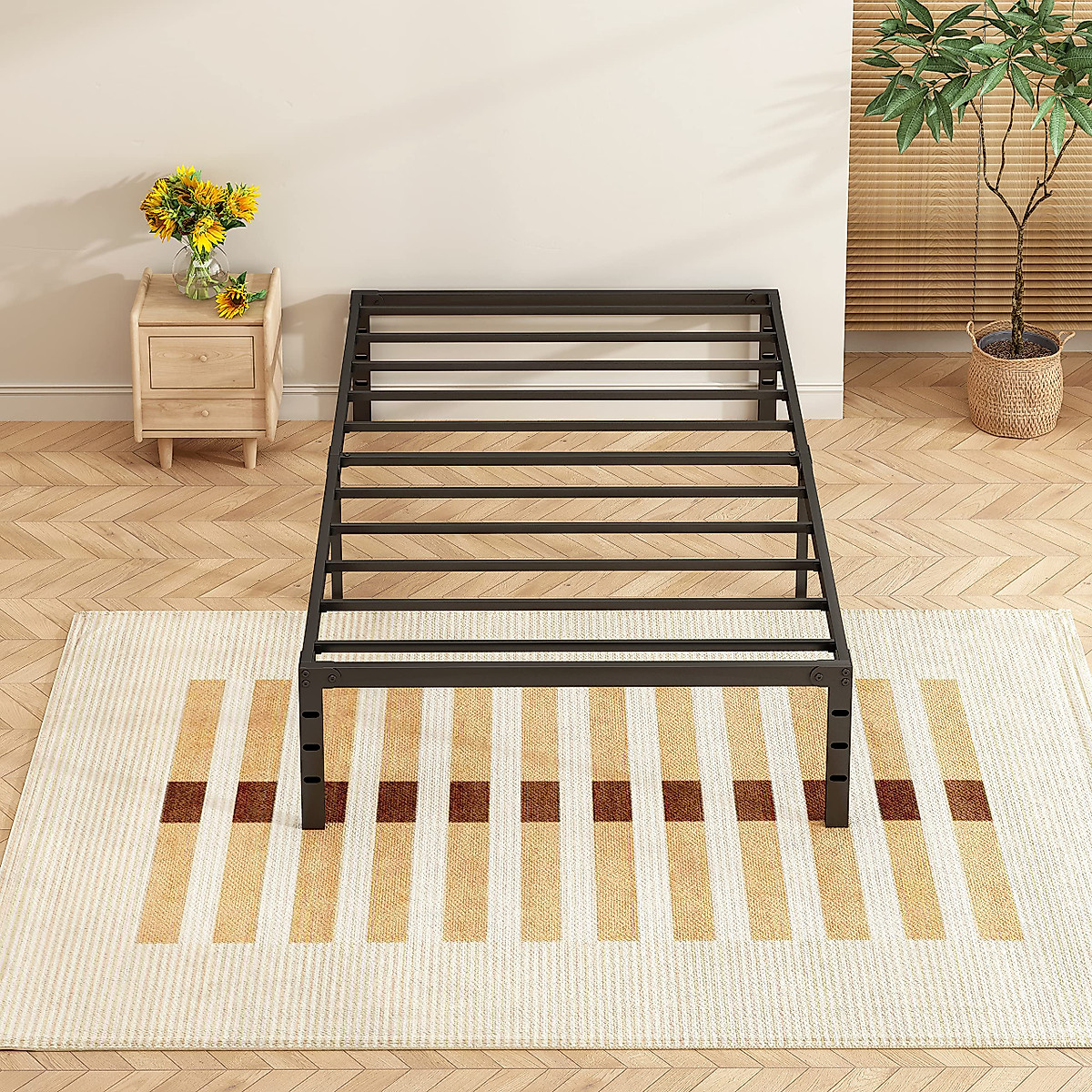 KUJIELAN Black Thickened and Reinforced Metal Bed Frame - Structurally Stable 14 Inch Steel Bar Supported Bed Frame,Easy to Assemble and Transport Bed Frame Under Bed Storage, Twin