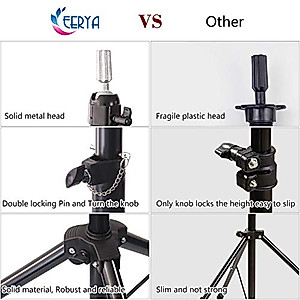 Wig Stand Tripod Mannequin Head Stand Heavy Duty Metal Adjustable Wig Head Stand for Canvas Block Head Styling Making Wigs Displaying Cosmetology Hairdressing Training Manikin Head with Carry Bag