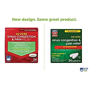 Rite Aid Daytime Severe Sinus Congestion & Pain Relief - Acetaminophen, 325 mg - 24 Caplets | Multi-Symptom Non-Drowsy | Sinus Relief | Cold and Flu Medicine | Severe Cold & Sinus Medicine for Adults