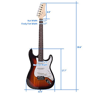38 Inch Electric Guitar, Rosewood Fingerboard Electric Guitar, w/Picks, Strap, Cord, Bag, Tremolo Arm, for Beginner and Intermediate Performer (Sunset)