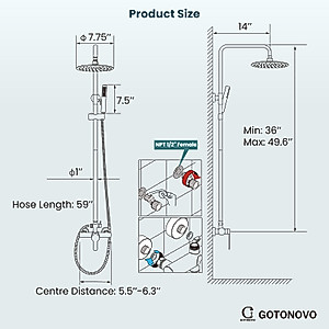gotonovo Matte Black Outdoor Shower Fixture SUS304 System Combo Set Rainfall Single Handle High Pressure Hand Spray Wall Mount 2 Dual Function Stainless Steel