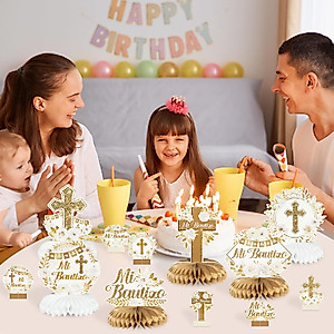 FFyhiinski Floral Mi Bautizo Honeycomb - 12P Christmas Cross Baptism Random Party Centerpiece Sage Glitter God White Religious Decor God Bless Confirmation Photo Props Girls Boys Birthday Baby Shower