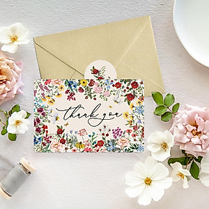 Artoid Mode 24 Pack Vintage Wildflower Thank You Cards Flower Greeting Cards Gift With Envelope Sticker Blank Note Cards for Birthday Wedding Baby Shower Bridal Shower, 4 x 6 Inch