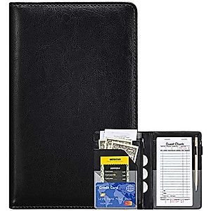 Server Books for Waitress - Leather Waiter Book Server Wallet with Zipper Pocket, Cute Waitress Book&Waitstaff Organizer with Money Pocket Fit Server Apron（Classic Black）