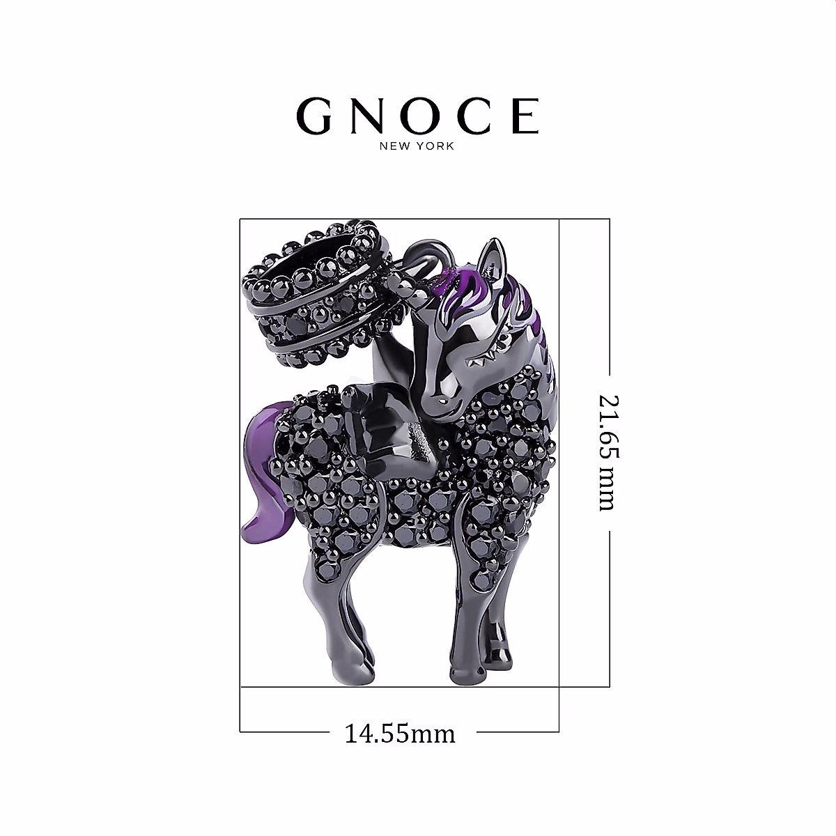 GNOCE Black Unicorn Pendant Charms 925 Sterling Silver Beads Locket fit for Bracelet/Necklace For Women Wife