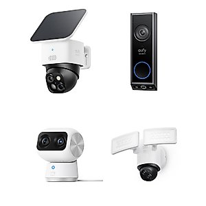 eufy Security SoloCam S340, Video Doorbell E340, Indoor Cam S350 with Floodlight Camera E340 Wired, Dual Camera