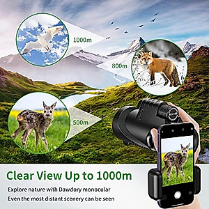 80x100 HD Monocular Telescope, Dawdory High Power Monocular for Adults with Smartphone Adapter & Tripod, Night Vision Monocular for Hunting Star Watching Bird Watching Wildlife Camping Hiking (Black)