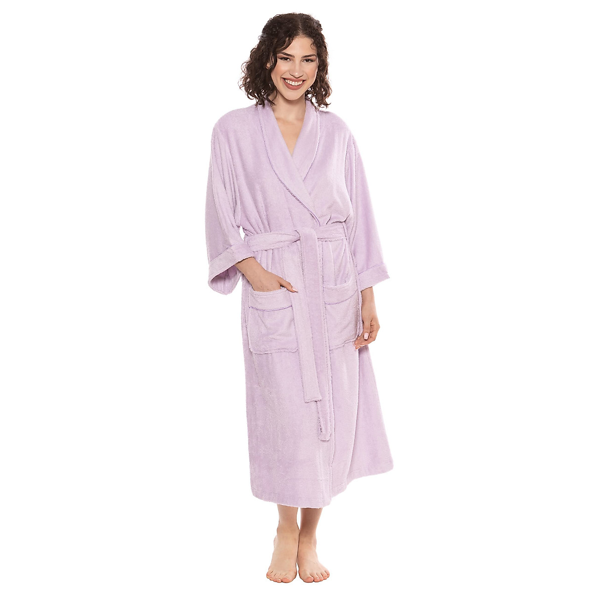 TexereSilk Women's Luxury Terry Cloth Bathrobe - NEW & IMPROVED FABRIC (Lavender Fog, Large/X-Large)