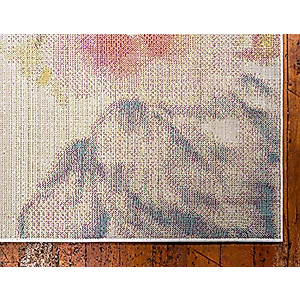 Unique Loom Lyon Collection Modern Watercolor Floral Area Rug, 2 x 6 ft, Ivory/Pink