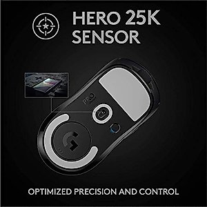 Logitech G PRO X Superlight Wireless Gaming Mouse, Ultra-Lightweight, Hero 25K Sensor, 25,600 DPI, 5 Programmable Buttons, Long Battery Life, Compatible with PC/Mac - Black (Renewed)