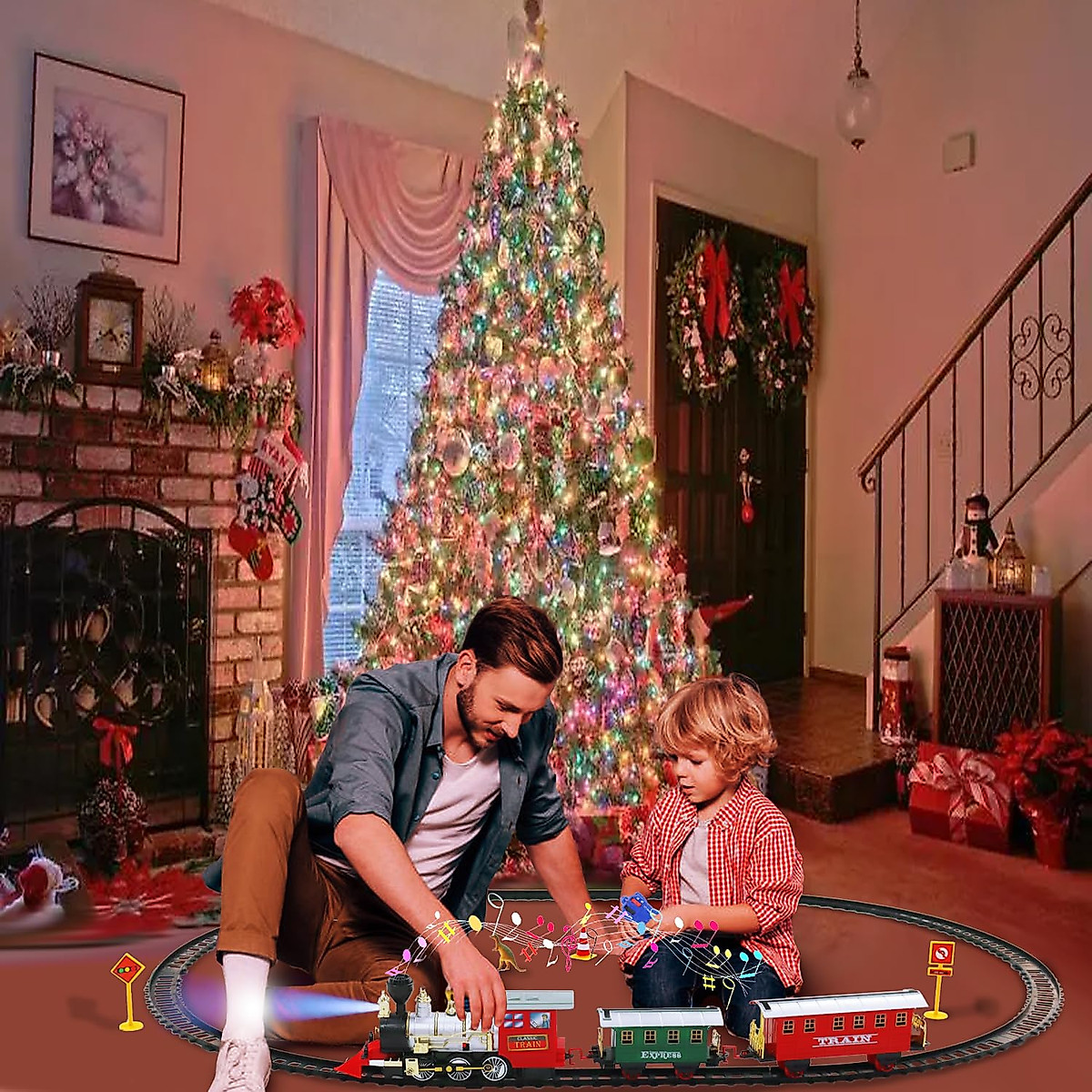 Remote Control Train Set-Electric R/C Train Toy for Kids-Christmas Train Toy w/Sounds & Lights,Railway Kits Passenger Coach & Tracks Game,Gift for Boys Girls 3 4 5 6 7 8+ Year Old Kids