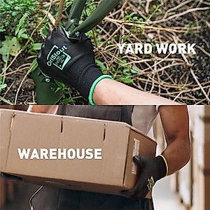 Work Gloves Bulk Pack of 12, Super Lightweight & Breathable, Men's Safety Garden Gloves, PU Coated Working Gloves (Medium, Black)