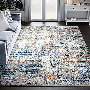 Abani 5x7 (5'3" x 7'6") Blue, Grey & Orange Area Rug, Abstract Vintage Rugs Contemporary Living Room Area Carpet