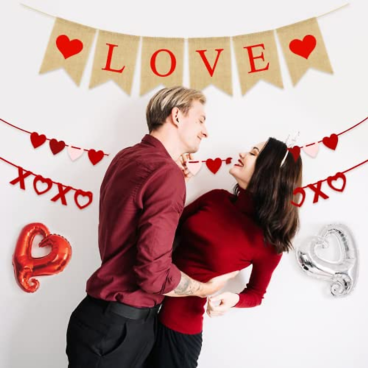 4Pcs Valentines Day Decorations Set Love Heart XO Garlands Banner for Engagement Wedding Party Home Classroom Office, No DIY Required