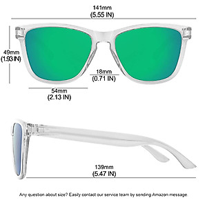 MEETSUN Polarized Sunglasses for Women Men Classic Retro Designer Style UV400 Protection (Clear Frame/Green Mirrored Lens, 54)