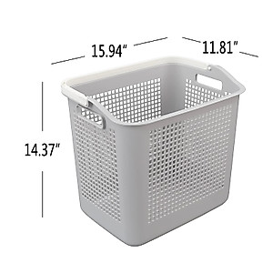 Hommp 4-Pack 35 L Plastic Laundry Hamper, Large Storage Basket with Handle, Gray