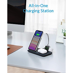 Anker Wireless Charging Station with Adapter, PowerWave 3-in-1 Qi-Certified Stand for iPhone 14 Series, AirPods Pro, Apple Watch Series 1-6 (Watch Charging Cable Not Included)