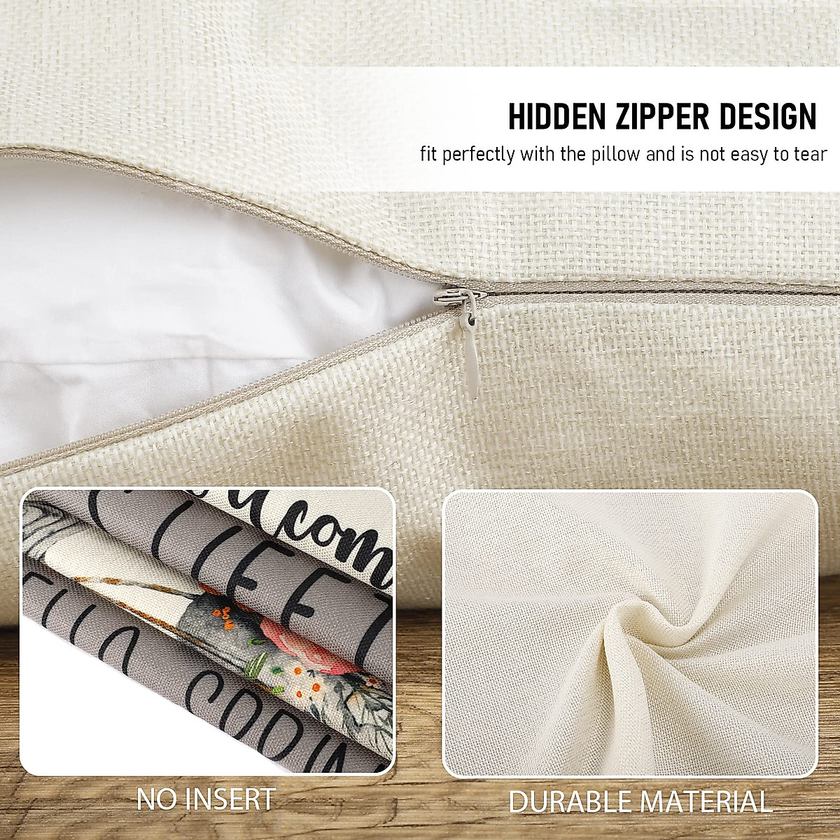 YGEOMER Farmhouse Pillow Covers 18x18 Set of 4, Gray Spring Pillow Covers, Farmhouse Flower Decorative Summer Throw Pillow Covers, Outdoor Home Decor