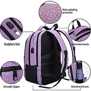 Monsdle Travel Laptop Backpack Anti Theft Backpacks with USB Charging Port, Travel Backpacks Business Work Bag 15.6 Inch College Computer Bag for Men Women, Purple