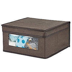 mDesign Medium Fabric Stackable Closet Storage Organizer Bin Box with Front Window and Lid for Bedroom, Office, Mudroom Organization - Holds Clothes, Blankets, Linens, Lido Collection - Espresso Brown