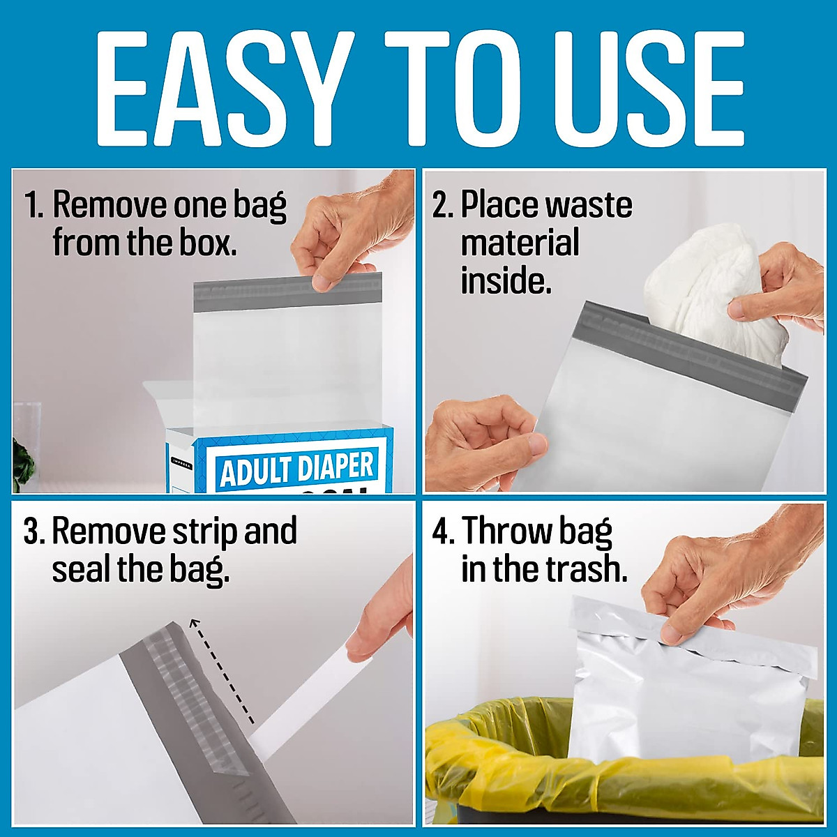 Impresa Extra Large Adult Diaper Disposal Bags - 75 Pack - FSA/HSA Eligible - Odor and Leak Proof - Tear-Resistant Undergarment Bags for Adult Diapers - Extra Thick (12 x 15 In)