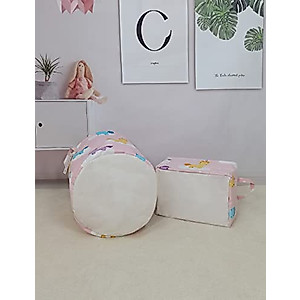 QUEENLALA Large Storage Basket,Laundry Hamper/Bathroom/Home Decor/Collapsible Round Storage Bin,Boys and Girls Hamper/Boxes/Clothing（Round-Rec-Pink Unicorn）