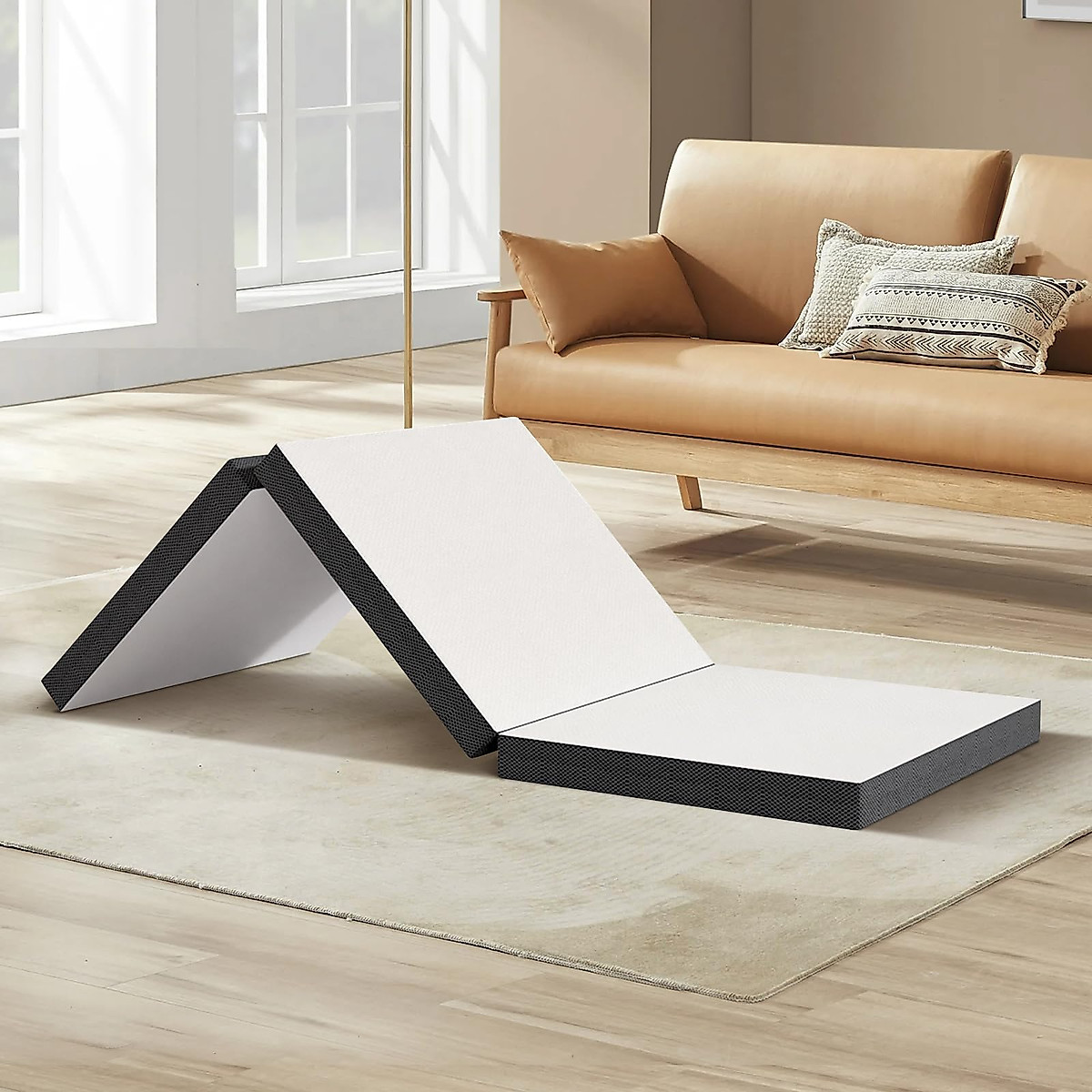 Tri-Folding Mattress, 3 Inch Foldable Gel Memory Mattress, CertiPUR-US Portable Mattress Topper with Washable Cover-Fold Foam Mattress Medium Firmness, for Travel, Camping, Sleepovers (Small Twins)