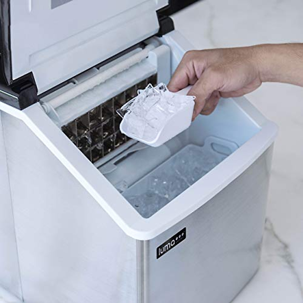 Luma Comfort Clear Ice Cube Maker Machine | First Cubes In 15 Minutes, 28 lbs. of Ice in 24 Hours | Countertop Portable Design in Stainless Steel - IM200SS