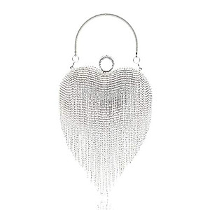 WANLIAN Women Luxury Cute Heart Shape Tassel Evening Clutch Bag Rhinestones Wedding Party Purse Handbag Evening Bags