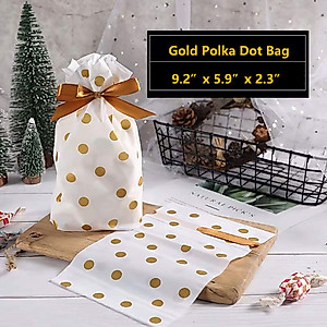 Elwish 24pcs Treat Bags Party Favor Bags Gold Plastic Drawstring Candy Goodies Food Storage Bags Gift Wrapping Package