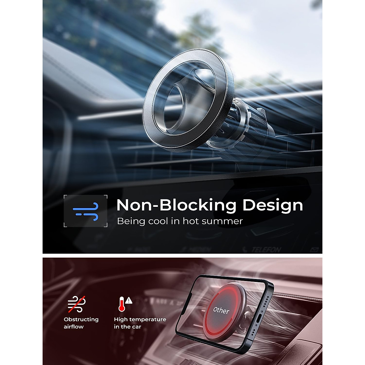 LISEN Fits MagSafe Car Mount [20 Strongest Magnets] Magnetic Phone Holder for Car Fits iPhone 15 Pro Max Plus, Adjustable Air Vent Magsafe Cell Phone Holder Car for iPhone 14 13 12 & MagSafe Case