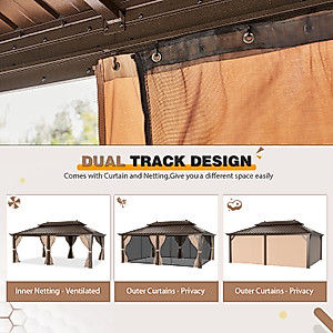 EROMMY 12'x20' Hardtop Gazebo Double Roof Galvanized Steel Canopy Outdoor Aluminum Frame Permanent Metal Pavilion with Netting and Curtains for Patio Backyard Deck and Lawns