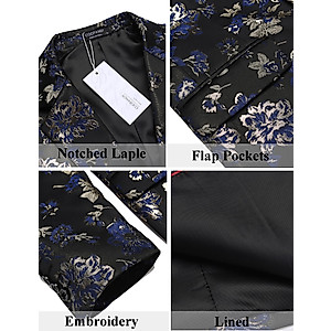 COOFANDY Mens Floral Tuxedo Jackets One Button Stylish Dinner Wedding Party Dress Suit Blazers Jacket Blue