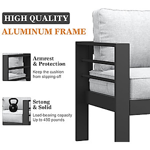 Vakollia 5 Pieces Modern Aluminum Patio Furniture Set, Outdoor Conversation Sets Metal Sectional Sofa with Coffee Table