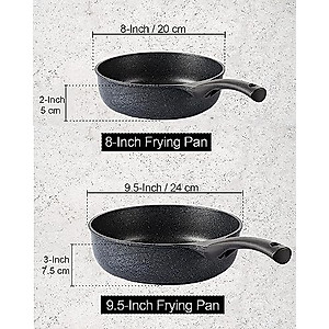 Cook N Home Marble Nonstick Cookware Saute Fry, 8" and 9.5-Inch Skillet Pans, Black