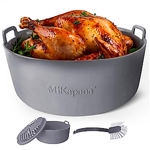Reusable Silicone Air Fryer Basket – Sturdy Air Fryer Accessory, BPA-Free Silicone Basket Liner (Grey, 7.5")