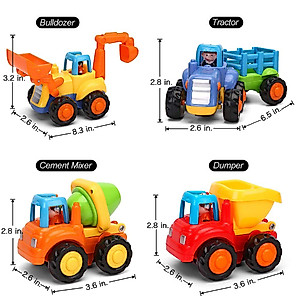 Yiosion Push and Go Friction Powered Cars Construction Vehicles Toy Set Tractor Bulldozer Mixer Truck Dumper for 1 2 3 Year Old Baby Toddlers Boys Gifts