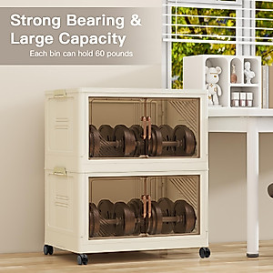 5 Storage Bins with 5 Lids, 23 Gal Collapsible Storage Bins, 5 Packs Stackable Storage Bins with Wheels,Large Closet Organizers and Storage, Double Door Stackable Storage Bins for Home, Ofiice, Dorm