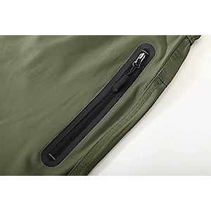 BASUDAM Men's Athletic Pants Thin Lightweight Quick Dry Zipper Pockets Outdoor Sports Pants for Running Jogging Hiking Army Green L