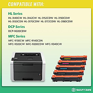 S SMARTOMNI Compatible Toner Cartridge Replacement for Brother TN221 TN225 (5-Pack KCMY) use with HL-3140cw HL-3170cdw HL-3180cdw MFC-9130cw MFC-9320cw MFC-9330cdw MFC-9340cdw Printer
