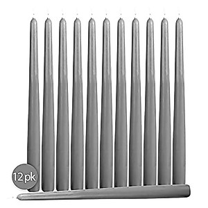 12 Pack Tall Taper Candles - 10 Inch Dark Grey Dripless, Unscented Dinner Candle - Paraffin Wax with Cotton Wicks - 8 Hour Burn Time