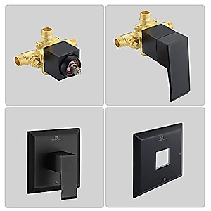 HOMELODY Black Shower Faucet Set Bathroom High Pressure Square Rain Shower Head and Handle Set,Wall Mounted Luxury Rainfall Shower Complete Combo Set,Shower Fixtures (Contain Shower Valve)
